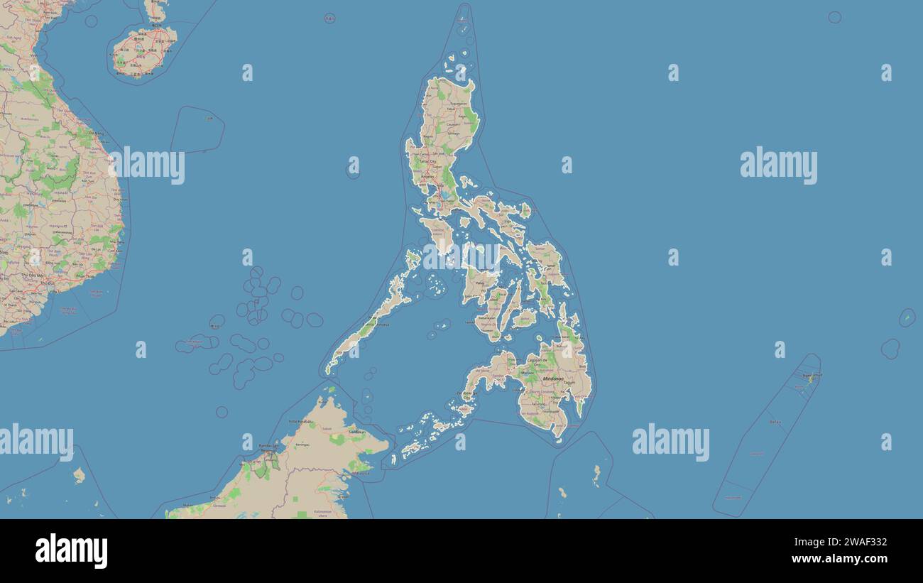Philippines outlined on a topographic, OSM standard style map Stock ...