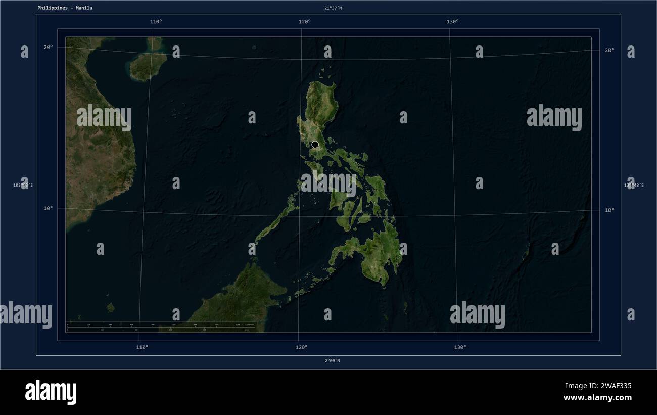 Philippines highlighted on a low resolution satellite map map with the ...