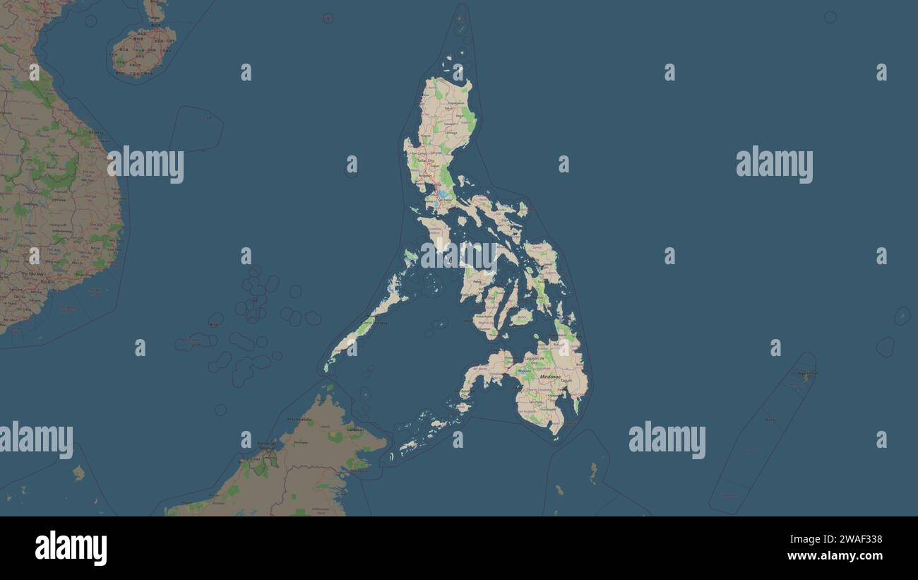 Philippines highlighted on a topographic, OSM standard style map Stock ...