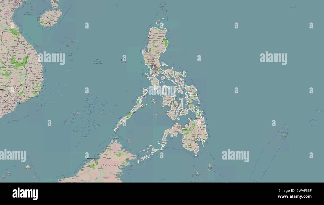 Philippines outlined on a topographic, OSM France style map Stock Photo ...