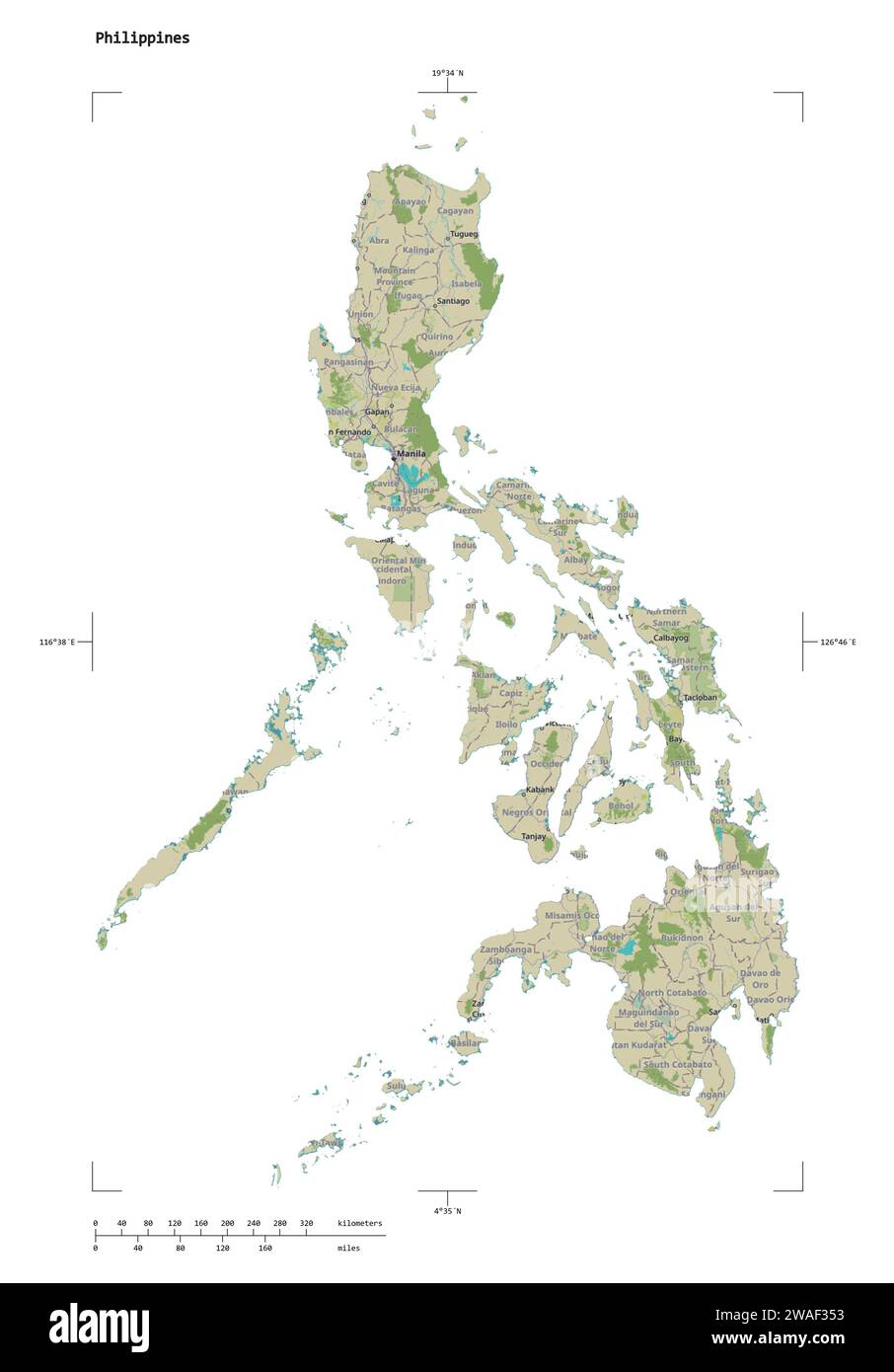 Shape of a topographic, OSM Humanitarian style map of the Philippines ...