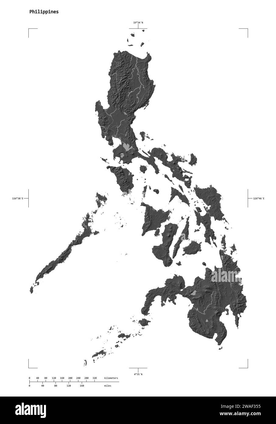 Shape of a Bilevel elevation map with lakes and rivers of the ...