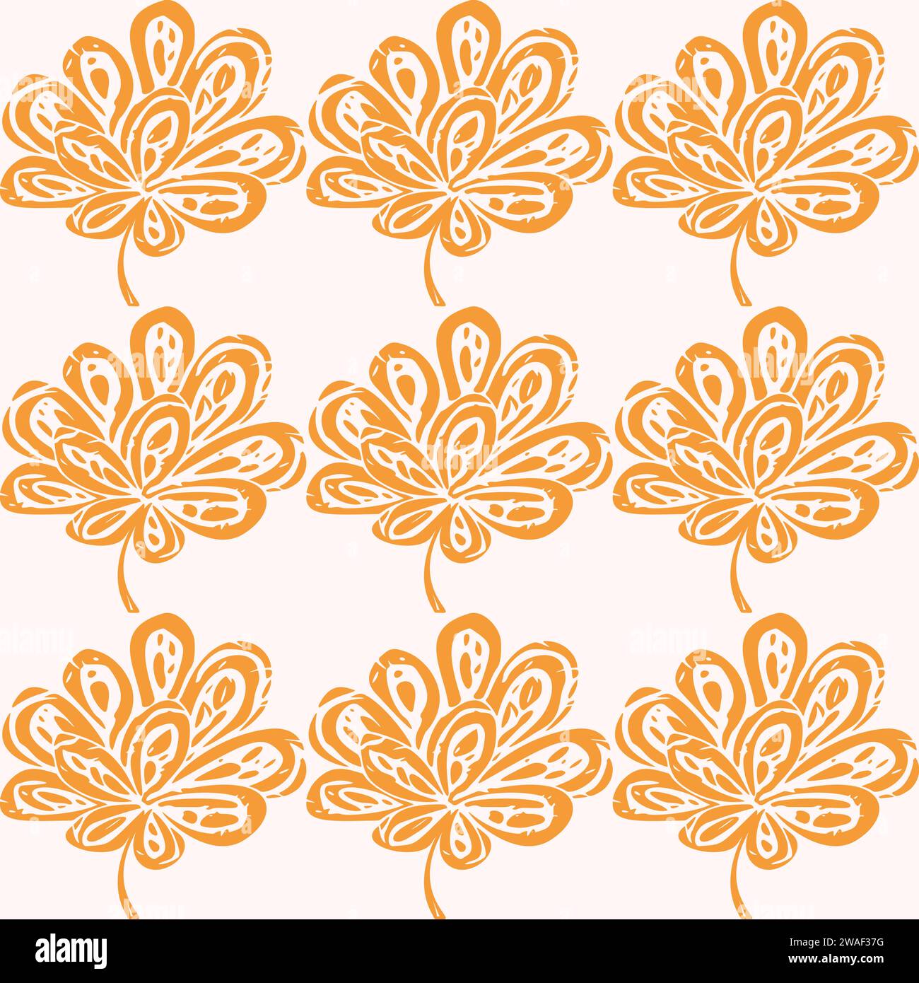 Linocut rural floral folkart seamless vector pattern for block print ...