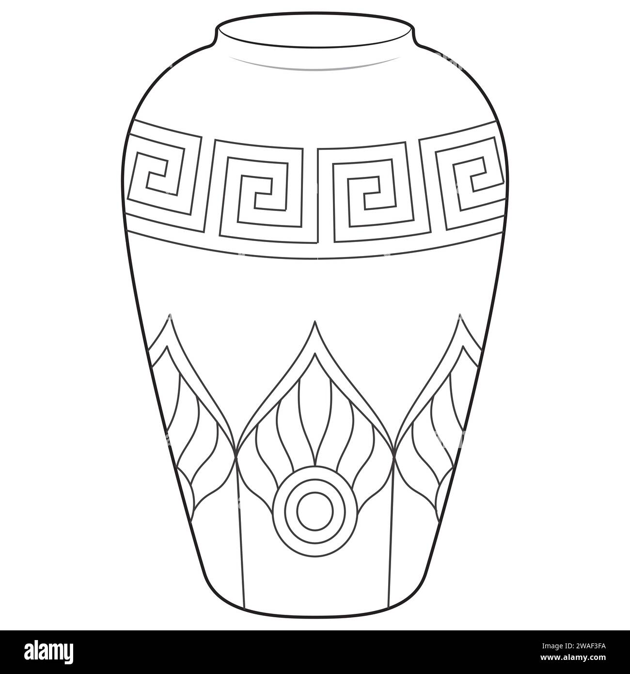 Outline vase, vector linear. Vase pottery, ancient pot greek illustration. Black and white. Art ...