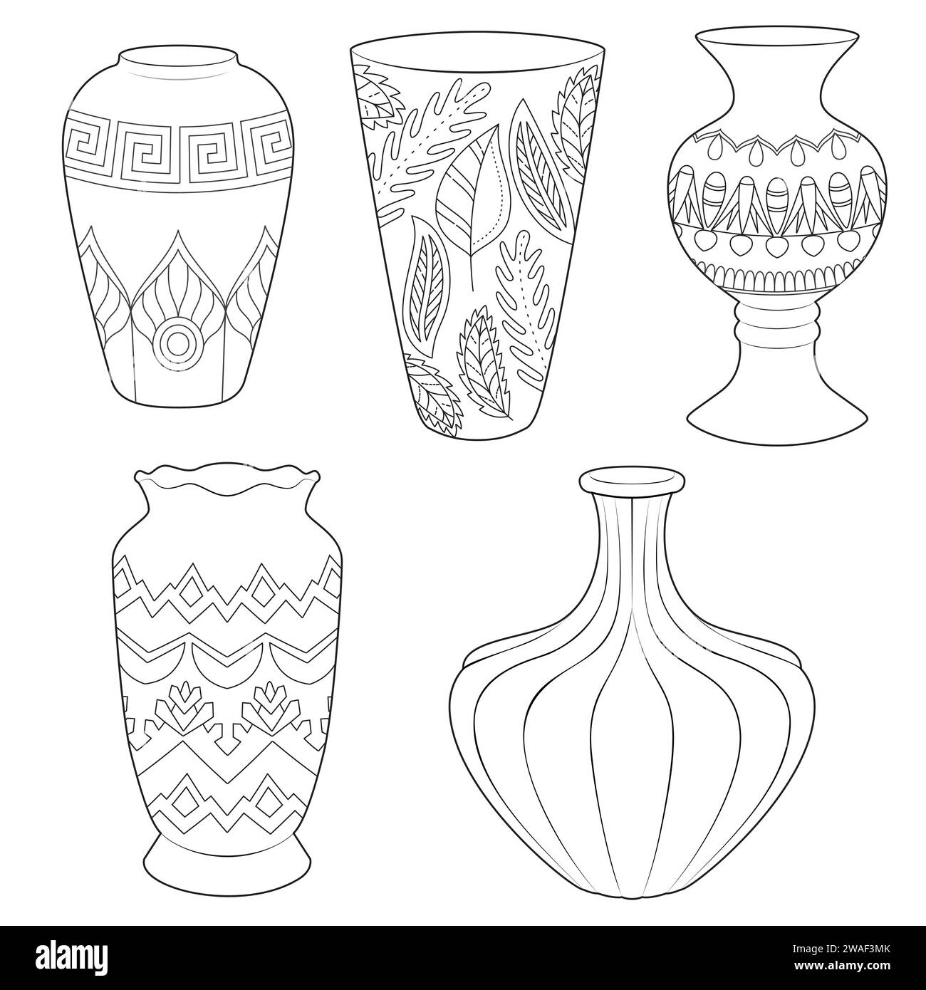 Outline vases and amphora collection, vector linear. Vase pottery, ancient pot greek ...