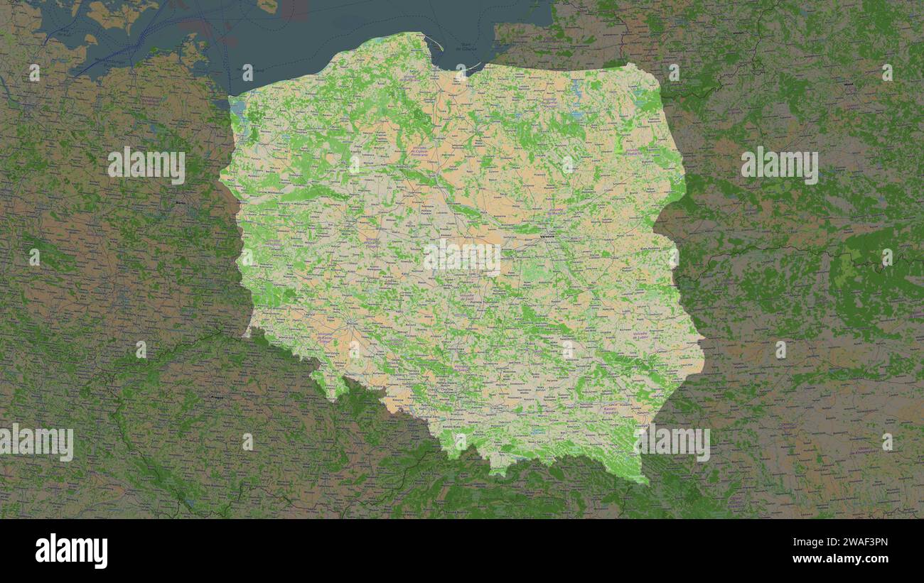 Poland highlighted on a topographic, OSM France style map Stock Photo ...