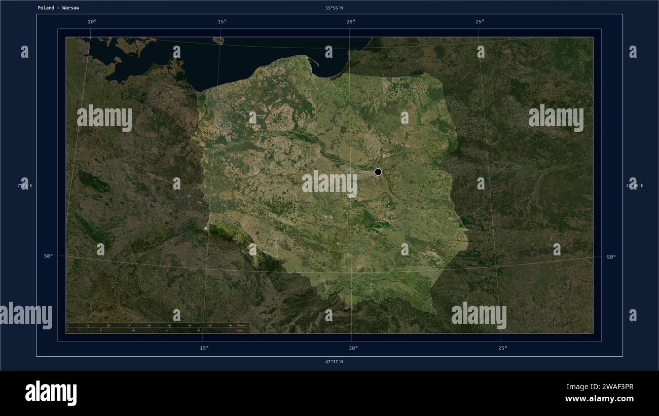 Poland highlighted on a low resolution satellite map map with the ...