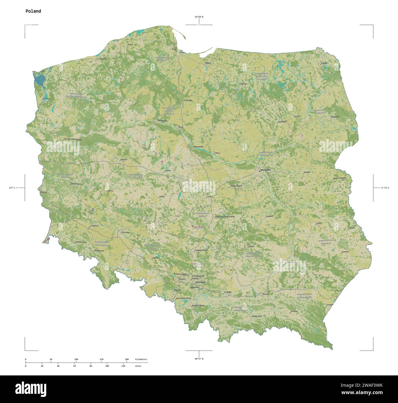 Shape of a topographic, OSM Humanitarian style map of the Poland, with ...