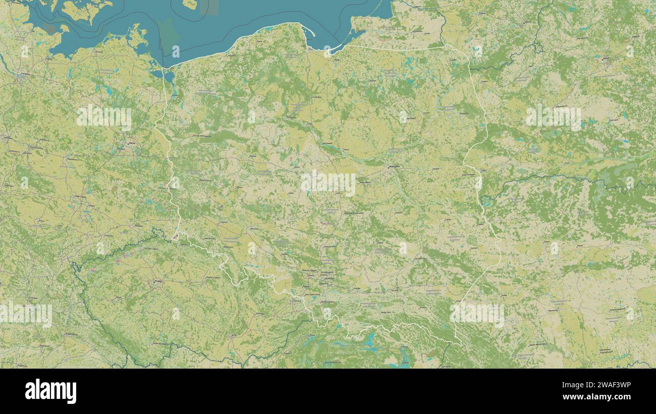 Poland outlined on a topographic, OSM Humanitarian style map Stock ...