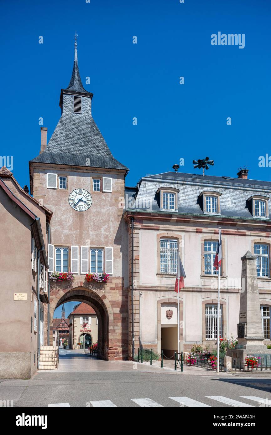 Historic city gate Porte de l'Horloge, Rosheim, Alsace, France, Europe ...