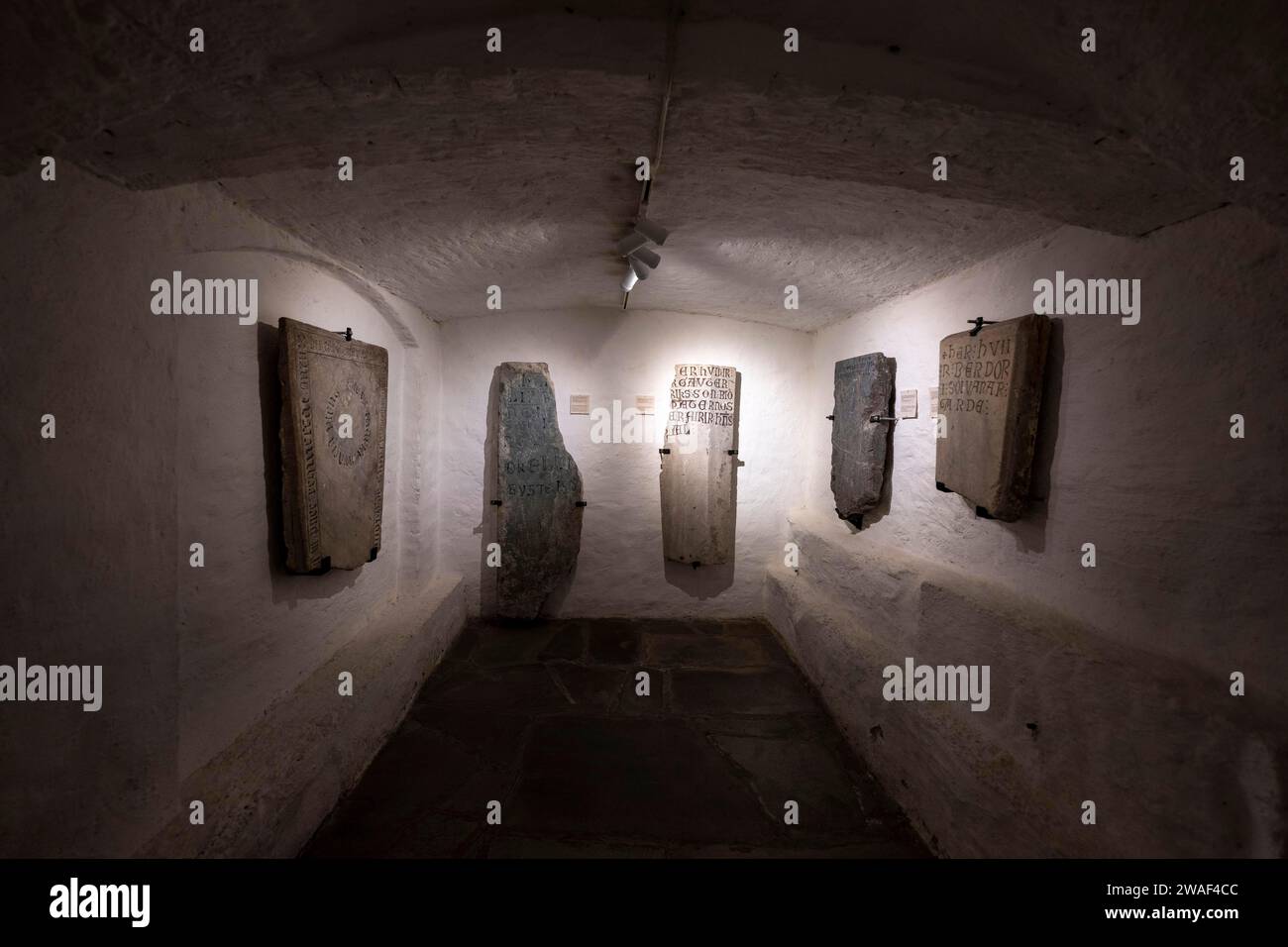 Catacomb area where there are remains of ancient tombstones that ...