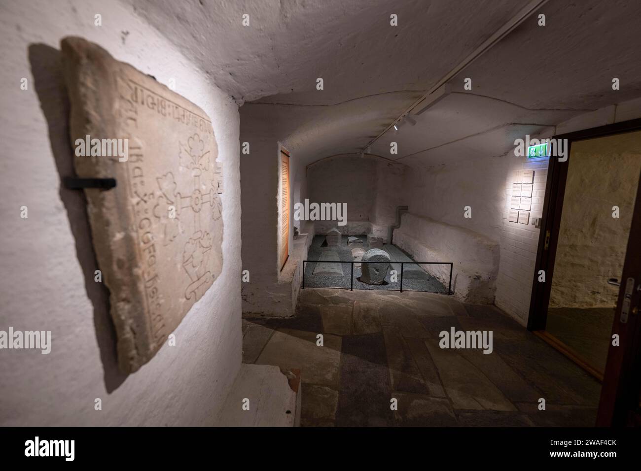 Catacomb area where there are remains of ancient tombstones that ...
