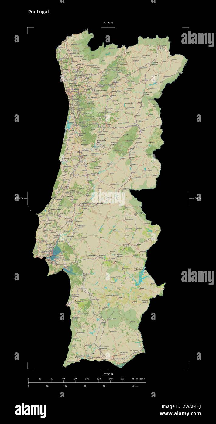 Shape of a topographic, OSM Humanitarian style map of the Portugal ...