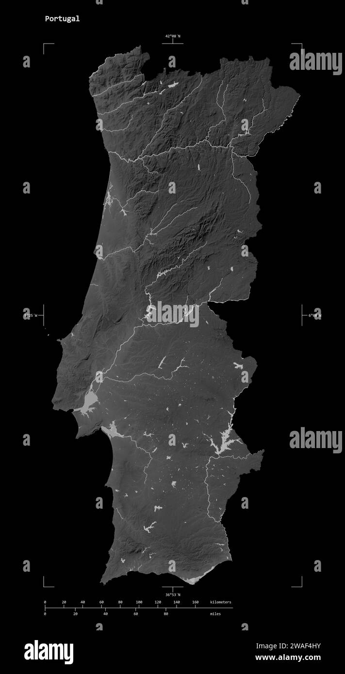 Shape of a Grayscale elevation map with lakes and rivers of the ...