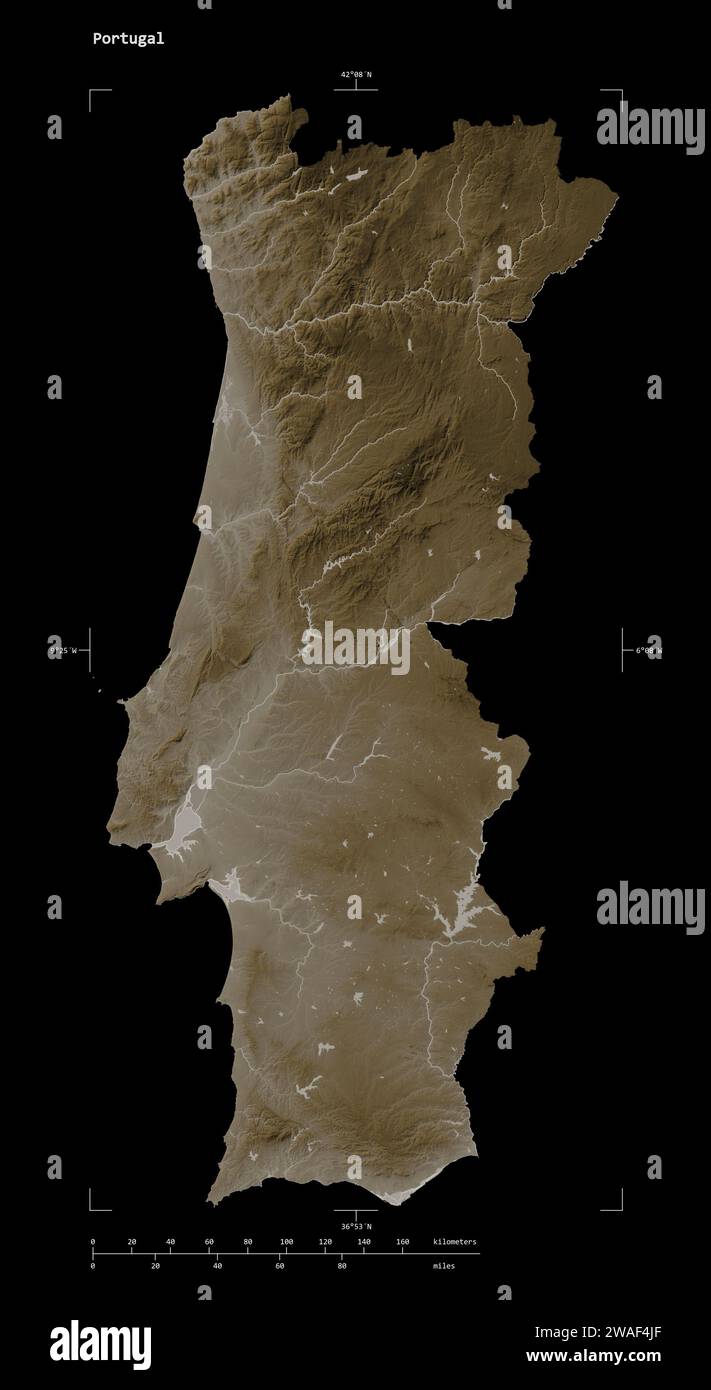 Shape of a elevation map colored in sepia tones with lakes and rivers ...