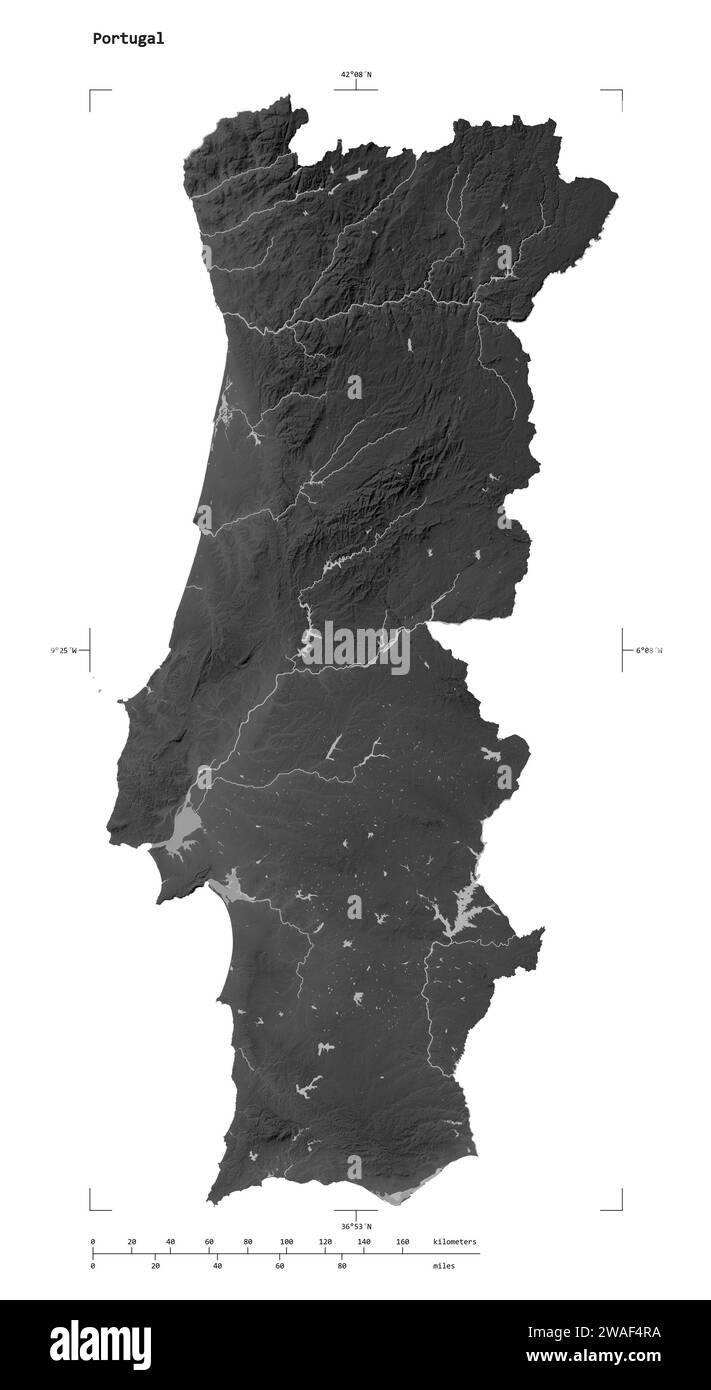 Shape of a Grayscale elevation map with lakes and rivers of the ...
