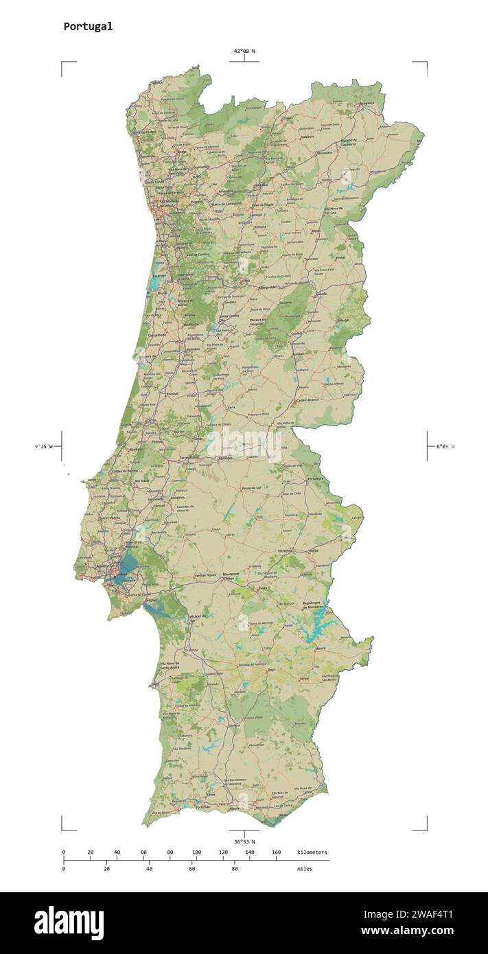 Shape of a topographic, OSM Humanitarian style map of the Portugal ...