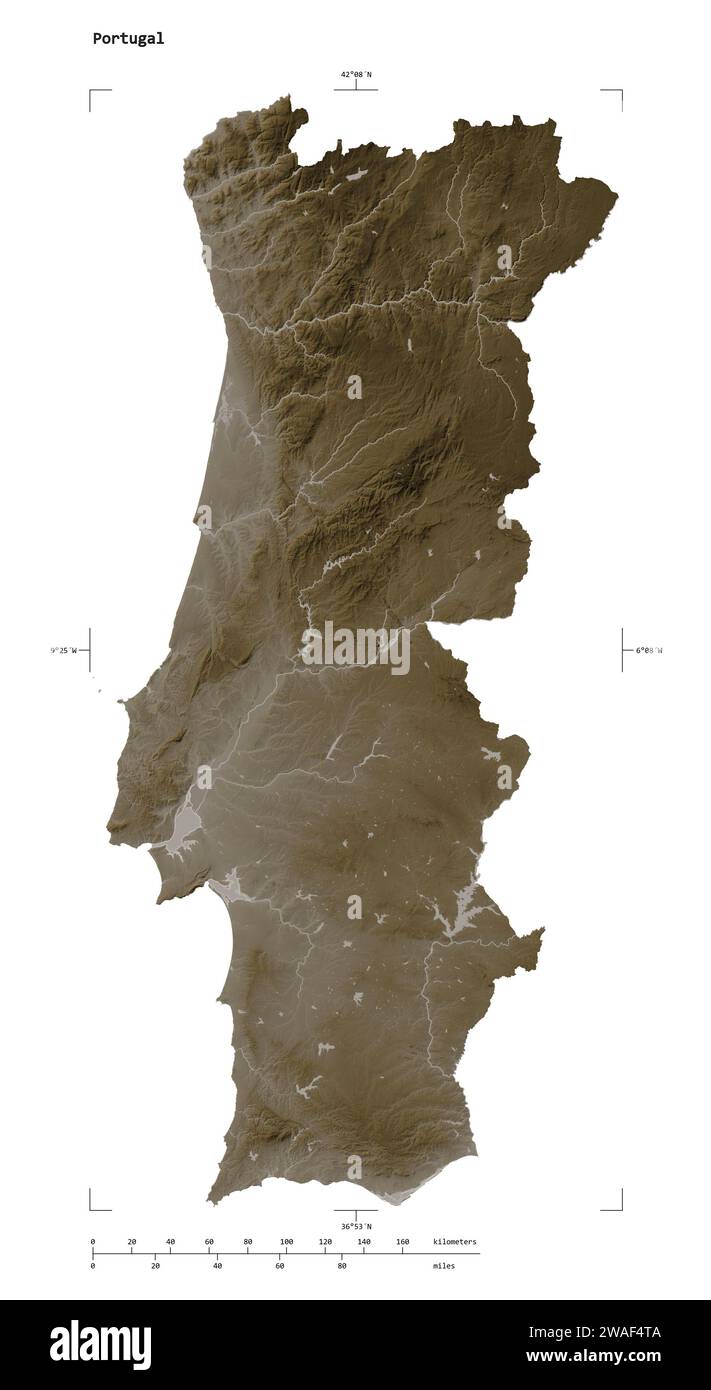 Shape of a elevation map colored in sepia tones with lakes and rivers ...