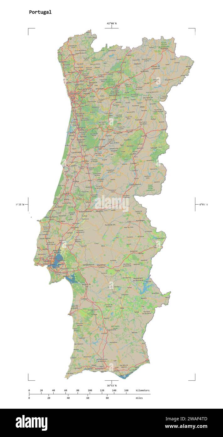Shape of a topographic, OSM standard style map of the Portugal, with ...