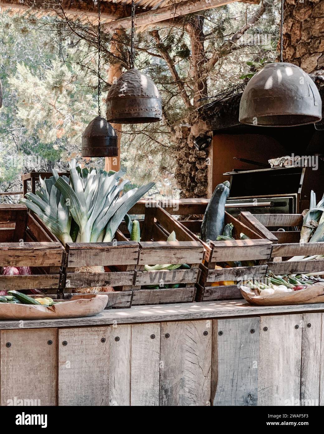 An outdoor vegetable stand displaying an array of fresh produce Stock ...