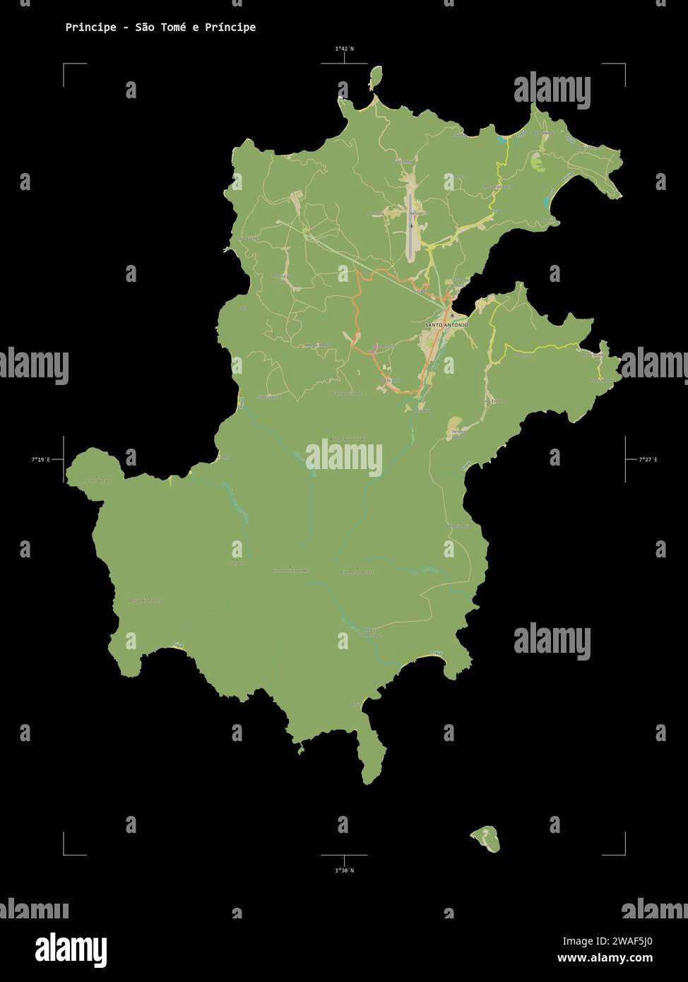 Shape of a topographic, OSM Humanitarian style map of the Principe ...