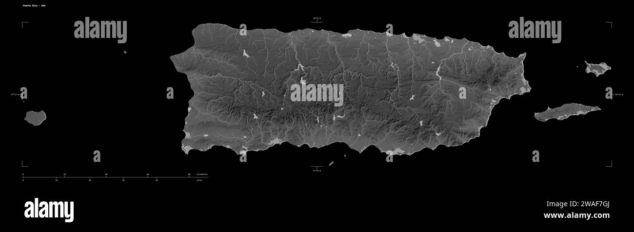 Shape of a Grayscale elevation map with lakes and rivers of the Puerto ...