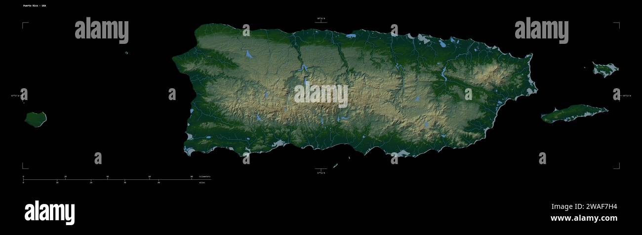 Shape of a Colored elevation map with lakes and rivers of the Puerto ...