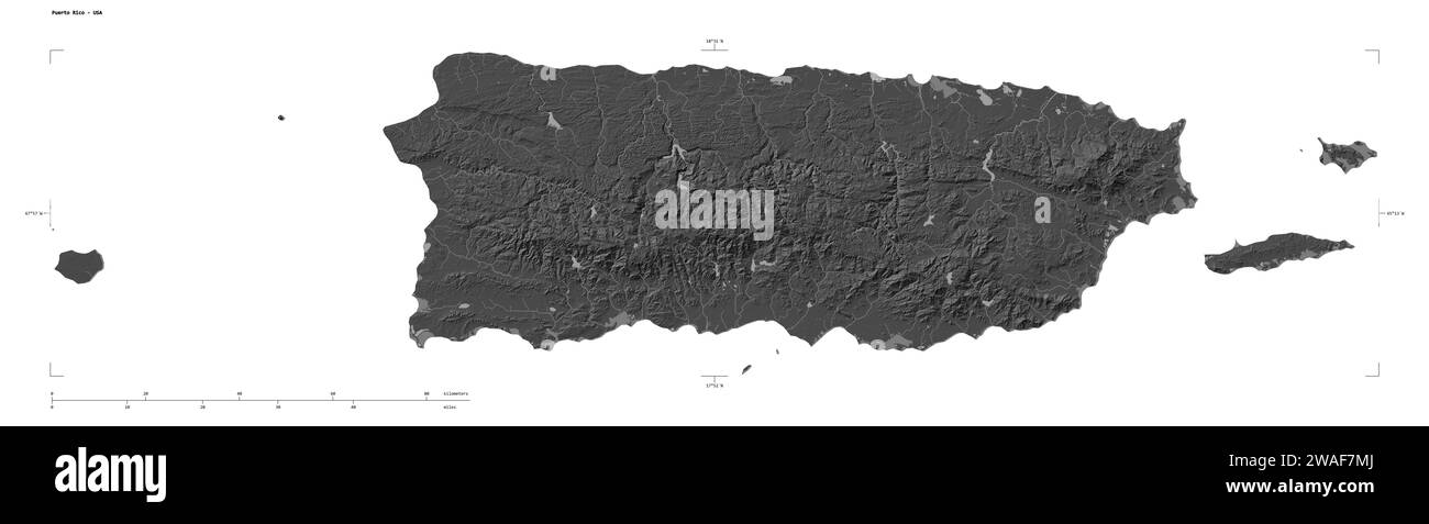 Shape of a Bilevel elevation map with lakes and rivers of the Puerto ...
