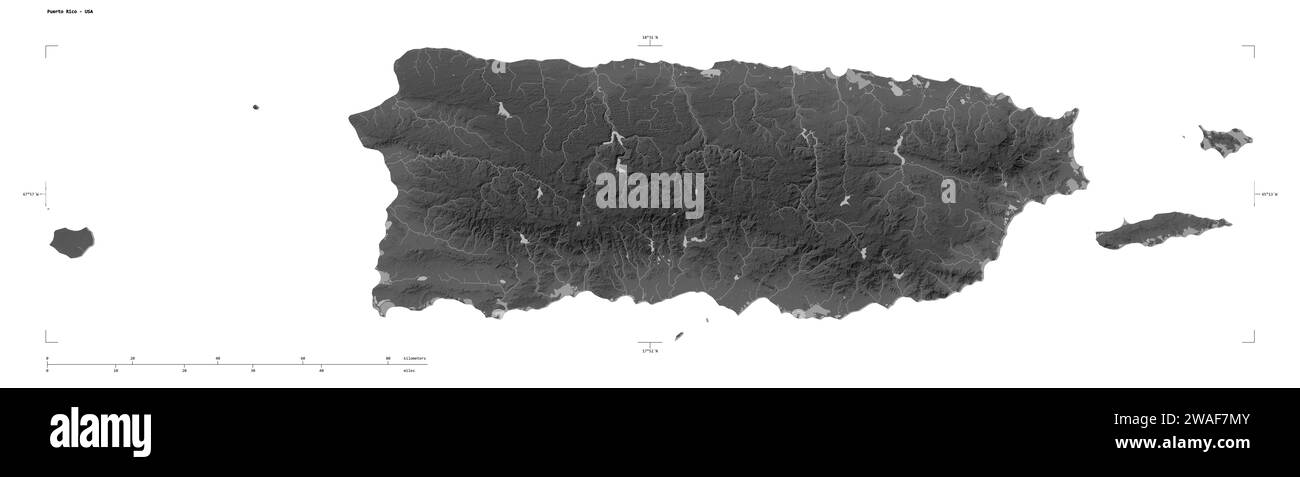 Shape of a Grayscale elevation map with lakes and rivers of the Puerto ...