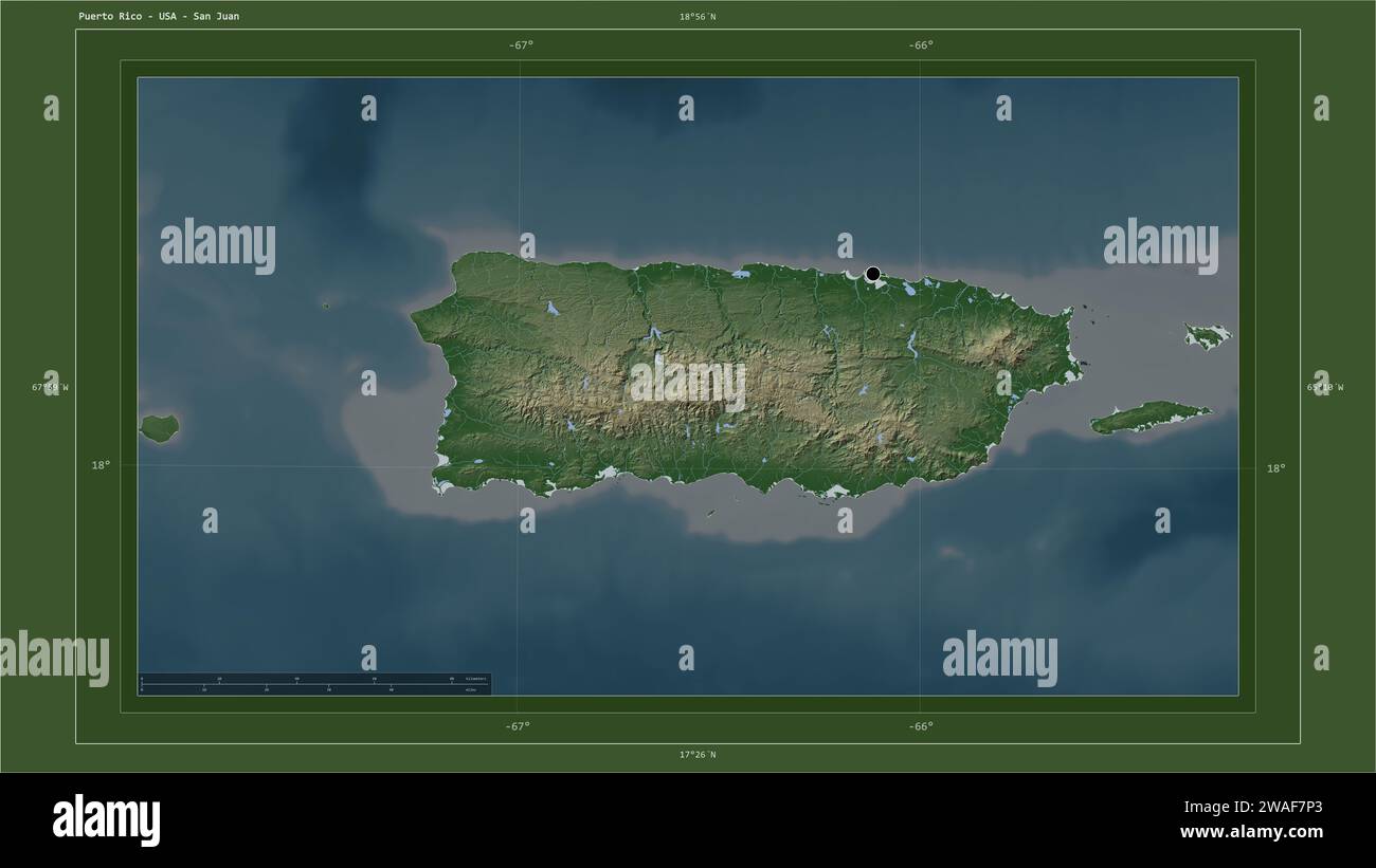 Puerto Rico - USA highlighted on a Pale colored elevation map with ...
