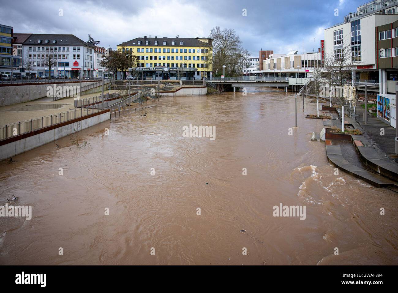 Neunkirchen, Germany. 04th Jan, 2024. The Blies floods in Neunkirchen ...