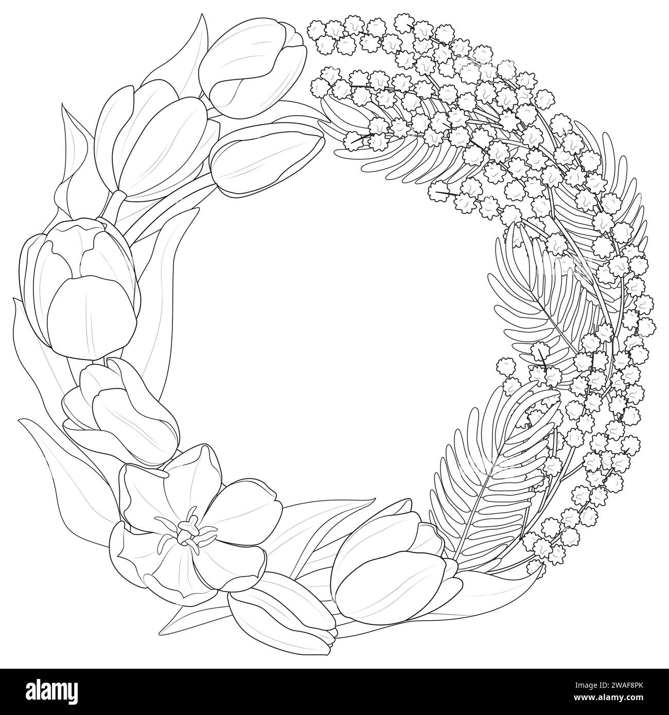 Spring wreath with flowers. Hand drawn floral frame with flowers ...