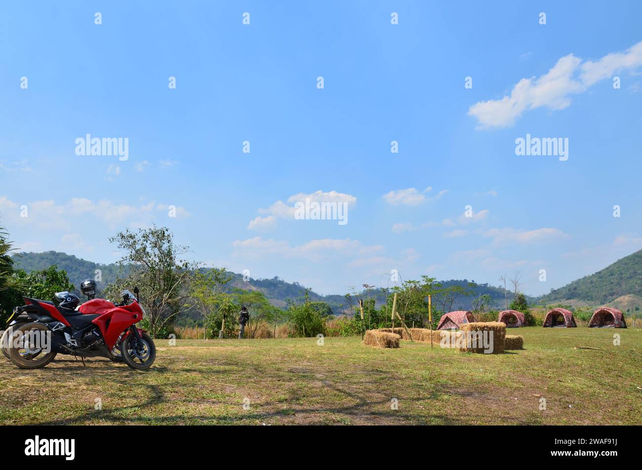 Thai man biker biking motorcycle or travelers people riding motorbike ...