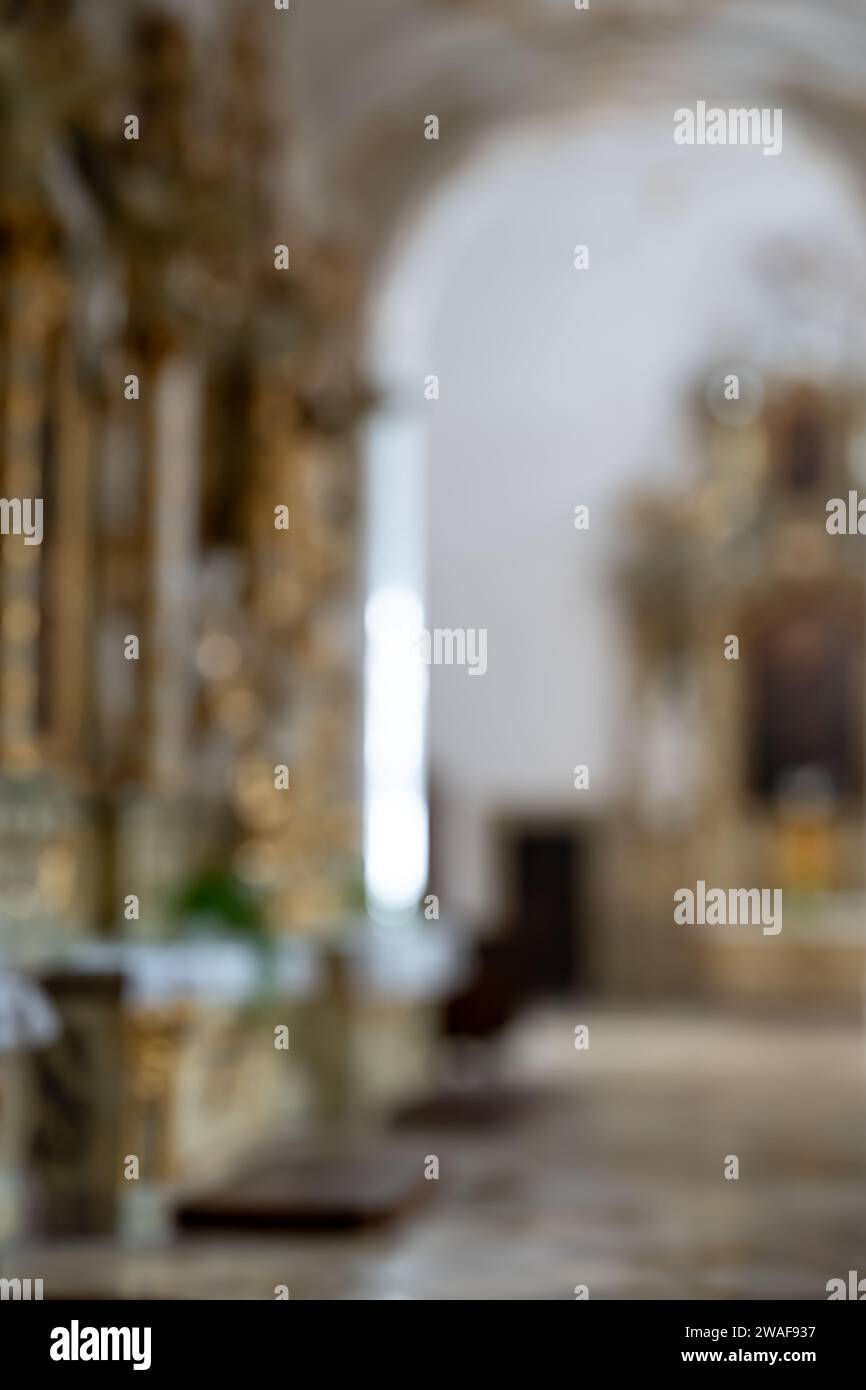 blurred interior of catholic church; abstract background Stock Photo ...