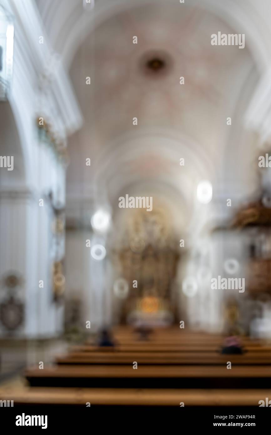 blurred interior of catholic church; abstract background Stock Photo ...