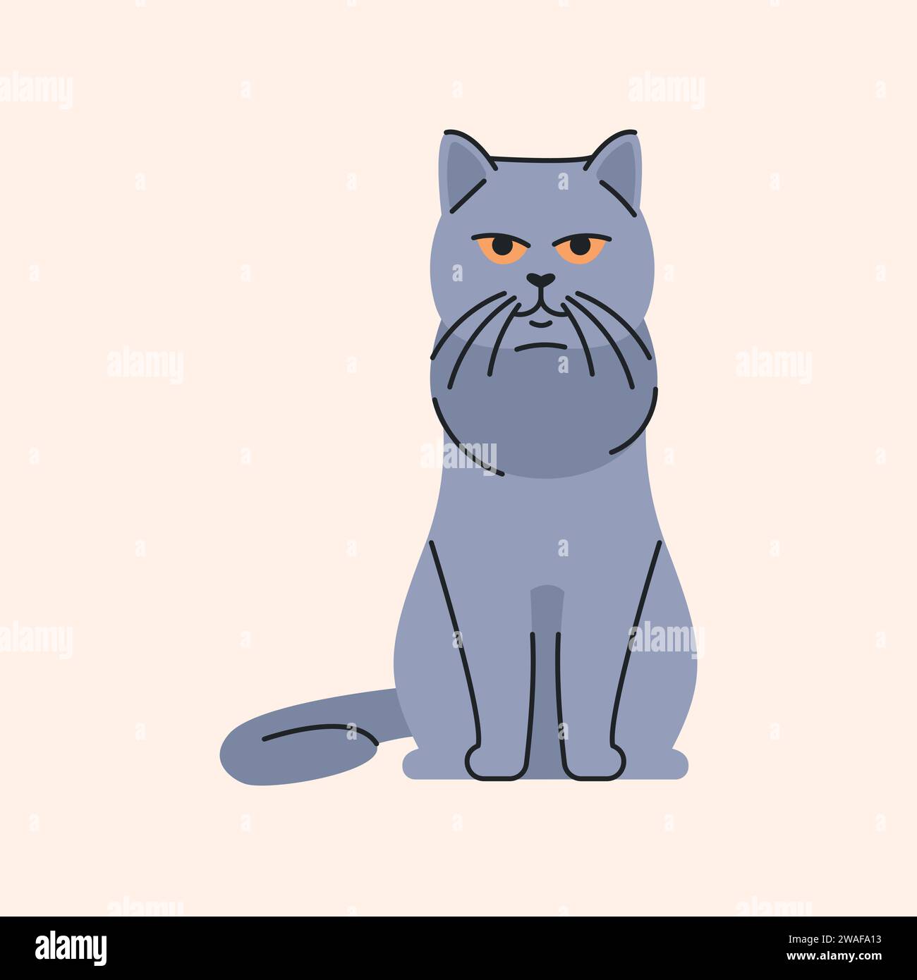 British shorthair cat sitting color element. Cartoon cute animal. Hand ...
