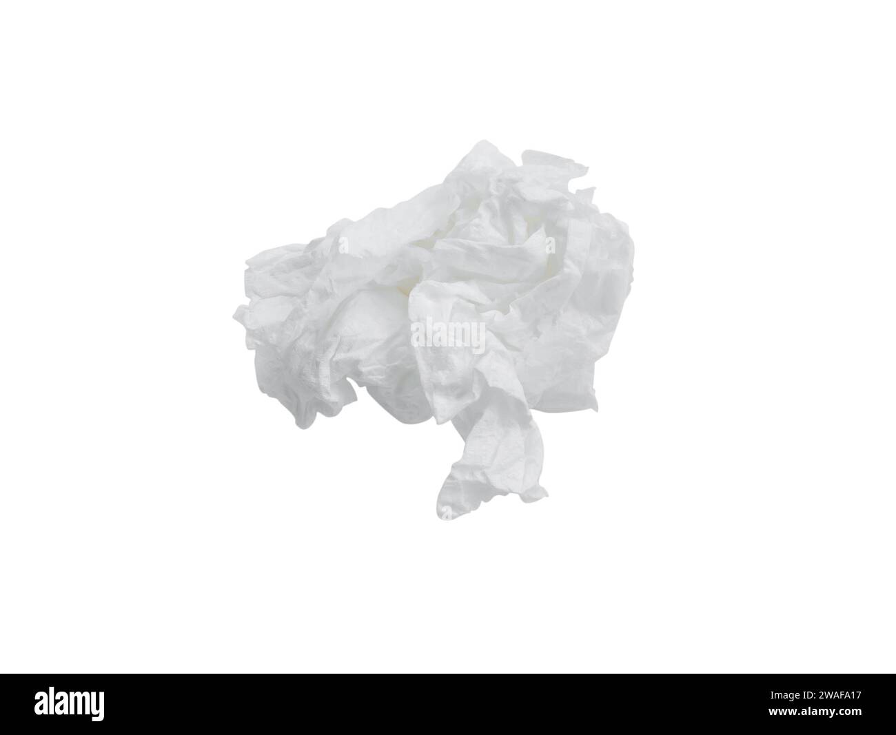 Single screwed or crumpled tissue paper after use is isolated on white ...