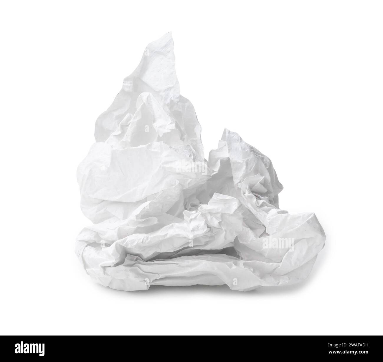 Single screwed or crumpled tissue paper after use is isolated on white ...