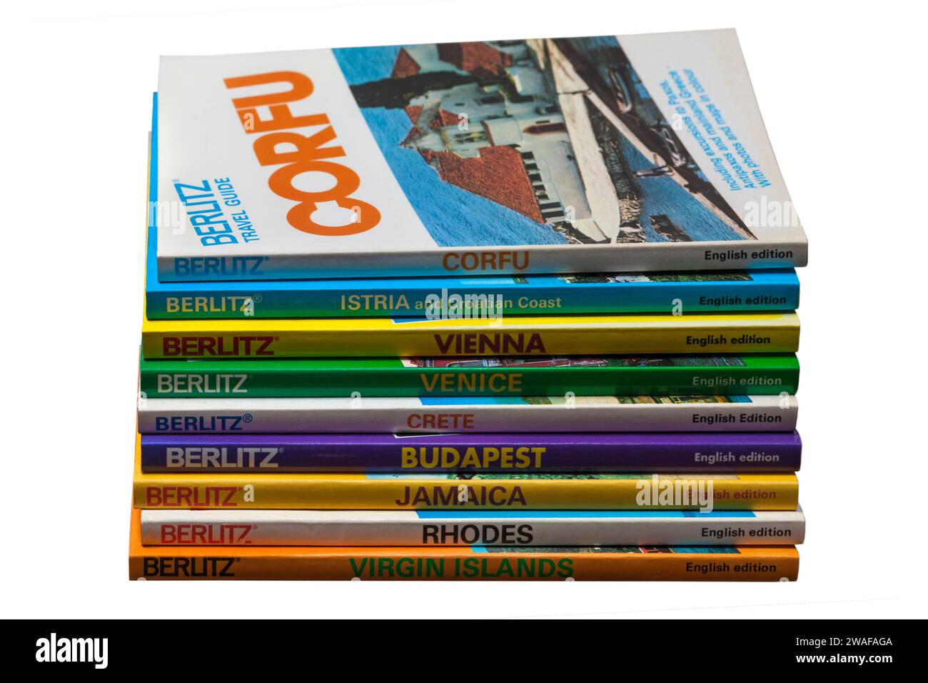 pile of Berlitz Travel Guide books isolated on white background Stock ...