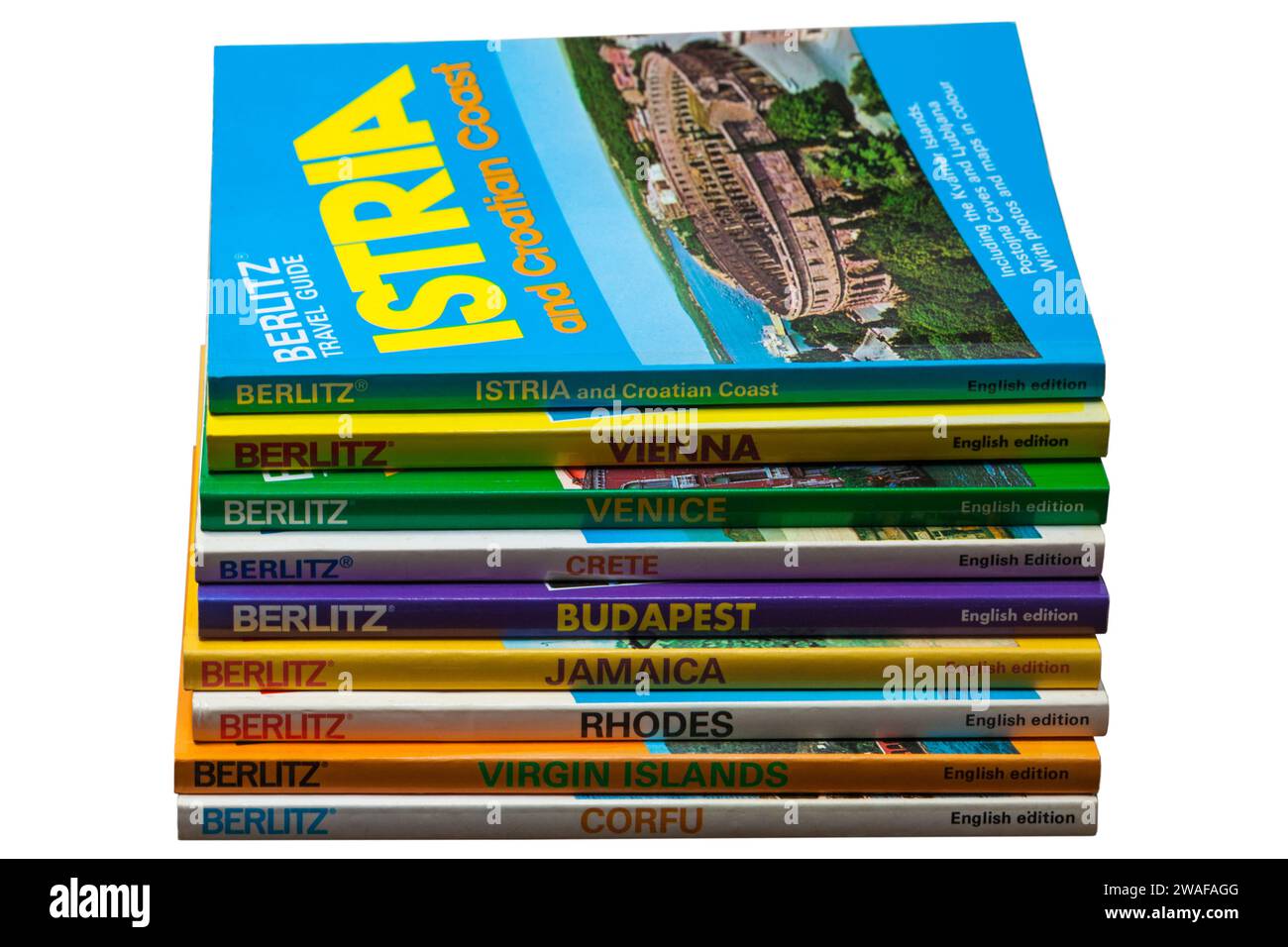 pile of Berlitz Travel Guide books isolated on white background Stock ...
