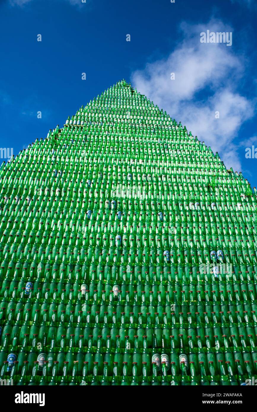 View of beer bottle pyramid Stock Photo - Alamy