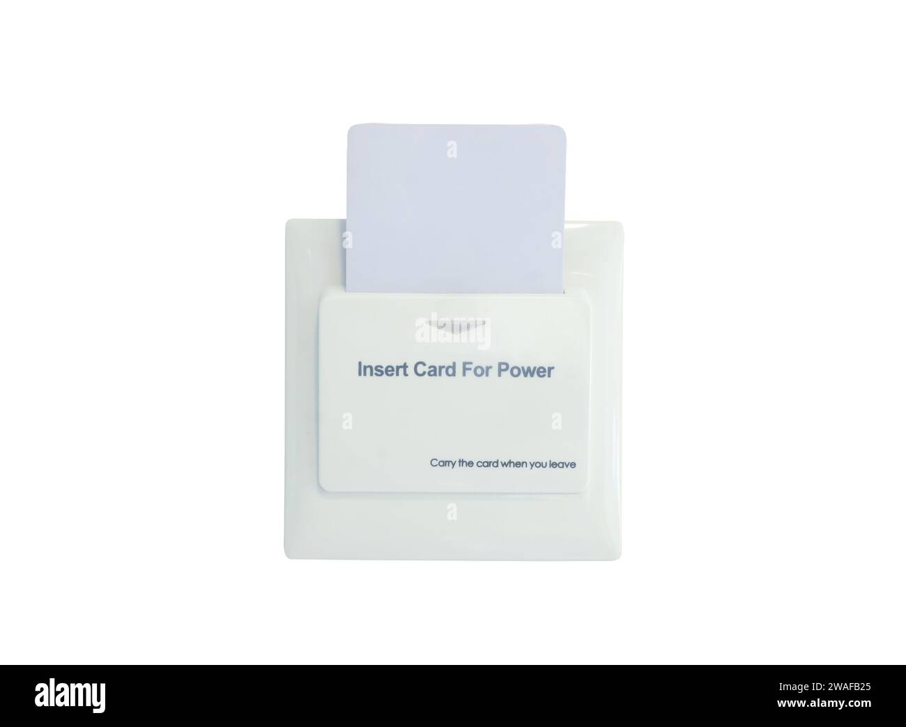 Insert card for power on wall in hotel is isolated on white background ...