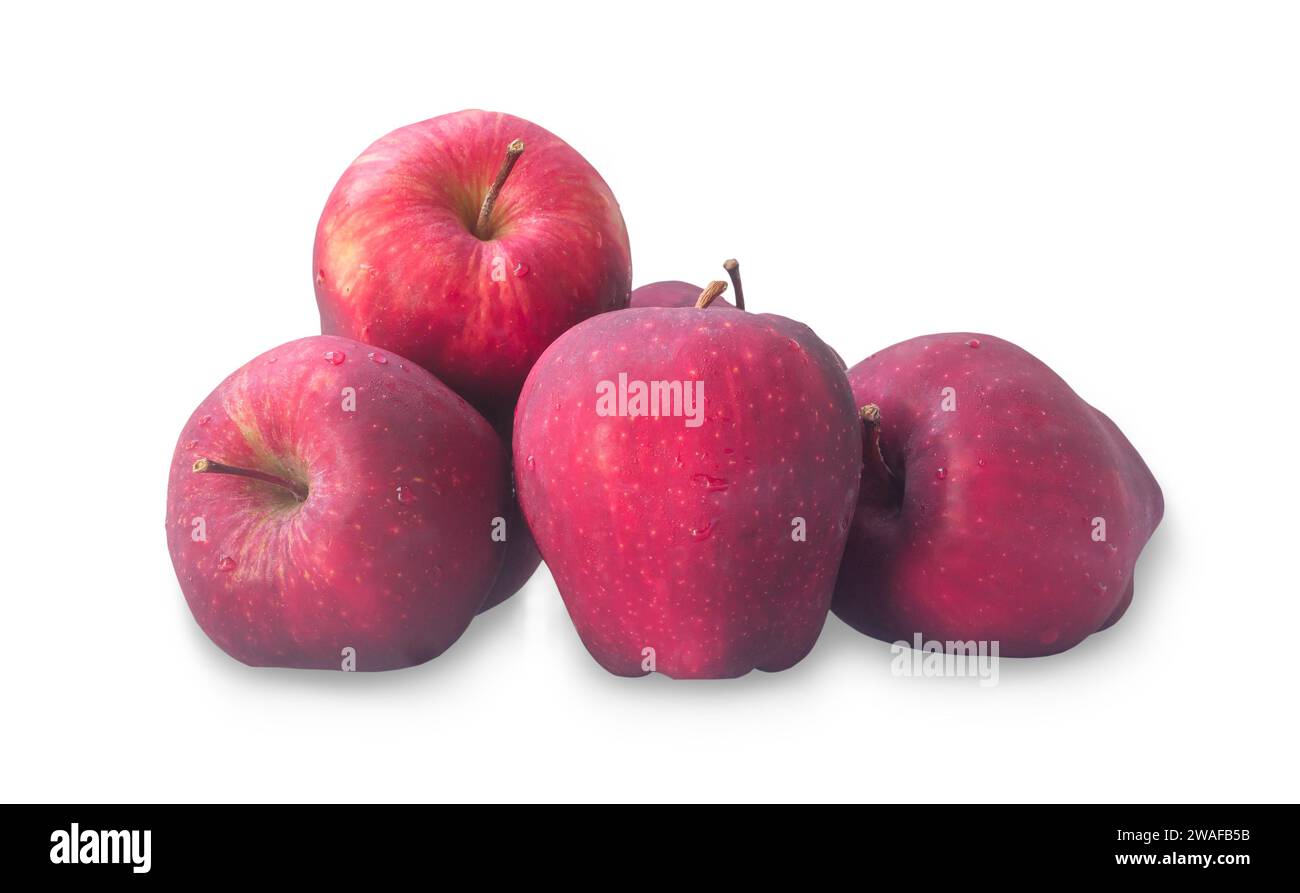 Fresh big red apple fruits in stack, heap or pile are isolated on white ...