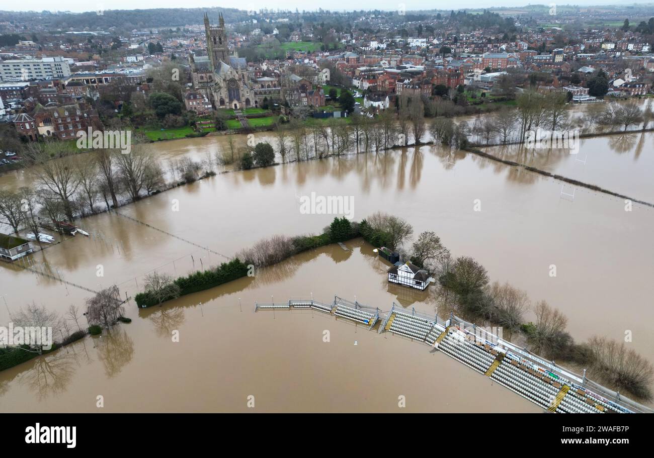 A view of Worcestershire Cricket Ground in Worcester, flooded by the ...