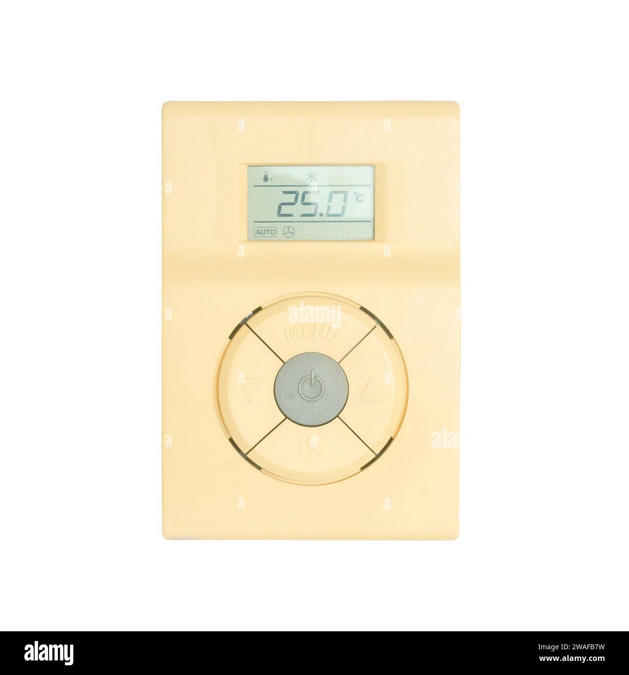 Digital air conditioner controller installed on room wall in hotel is ...