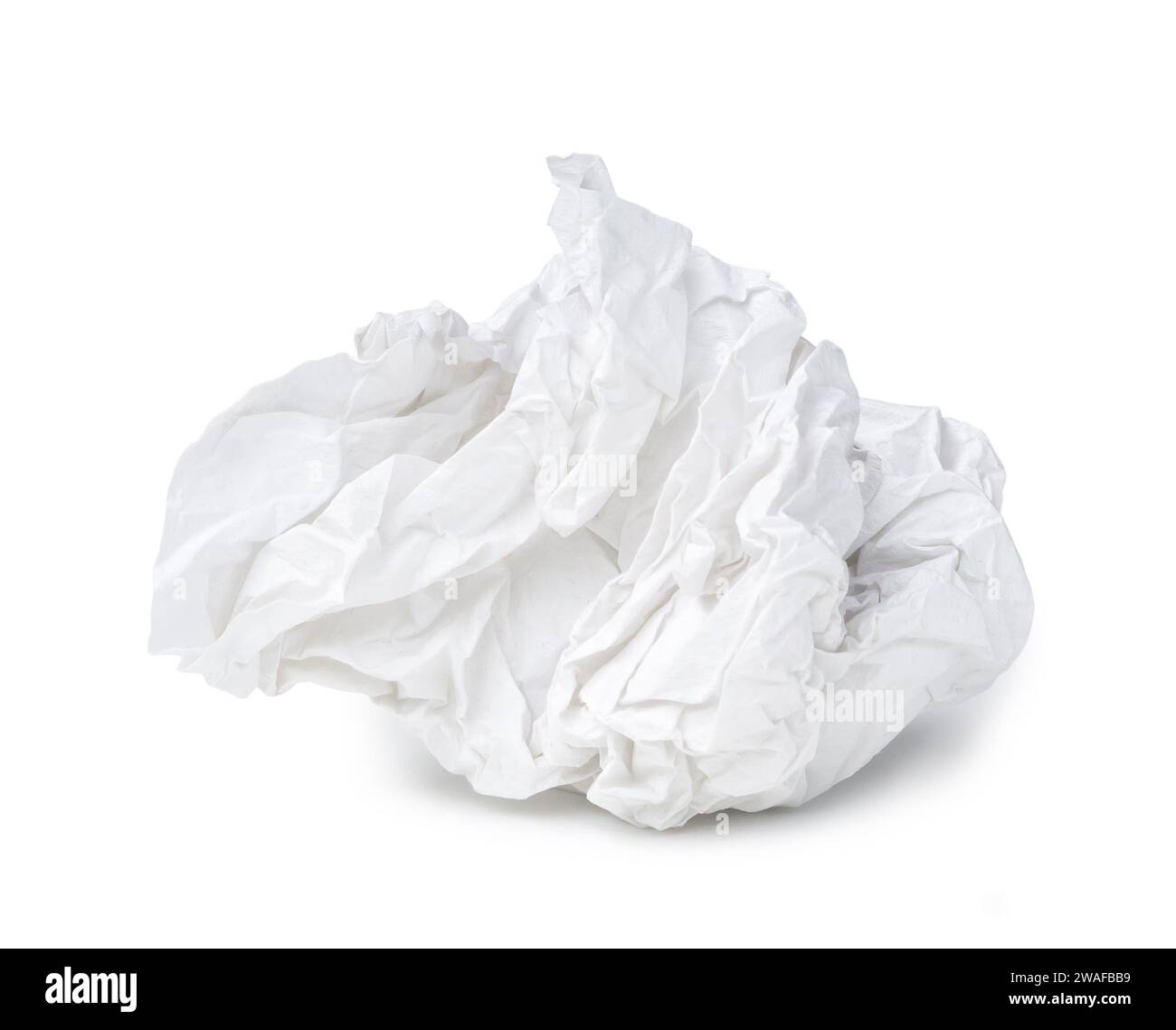 Single screwed or crumpled tissue paper after use is isolated on white ...