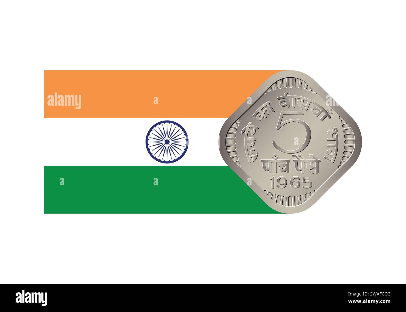 5 Rupees coin of India. Coin side isolated on white background. Flag of ...