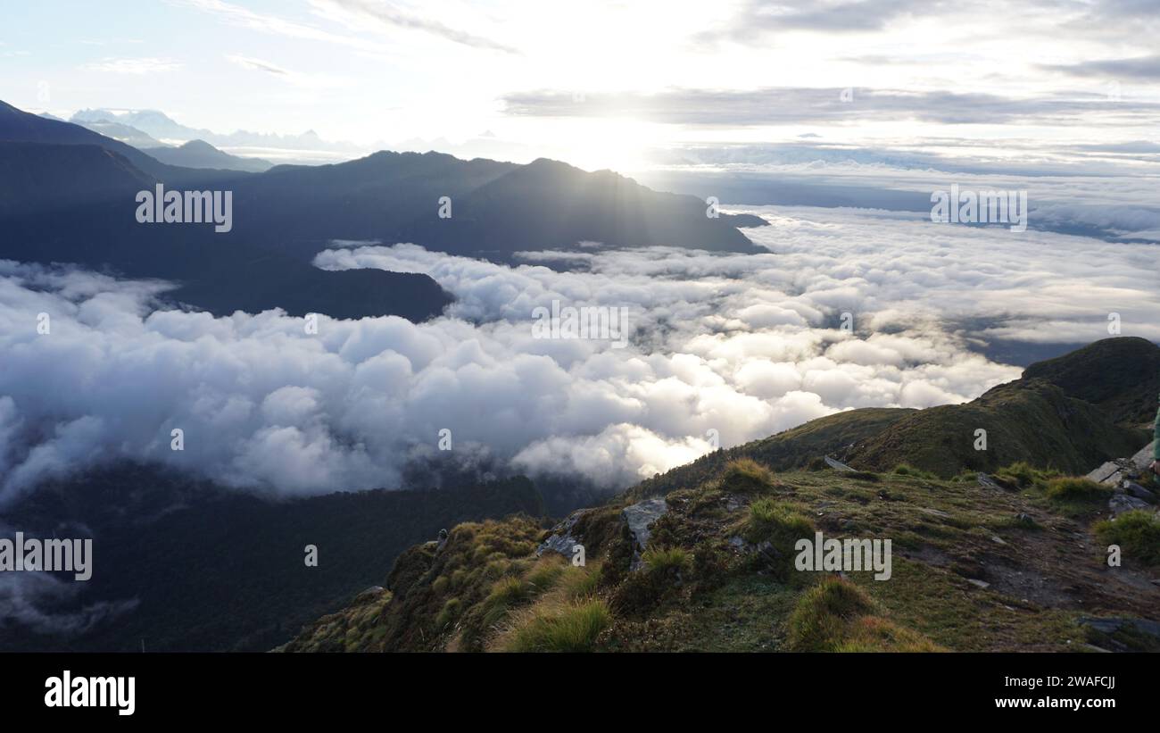 Aerial view of a lush green mountain landscape from the top of an ...