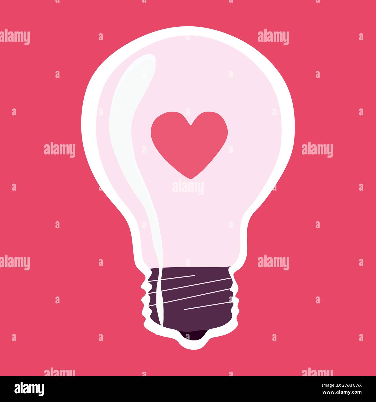 Light Bulb with Heart inside, Vector Sticker. Isolated Flat or Cartoon ...