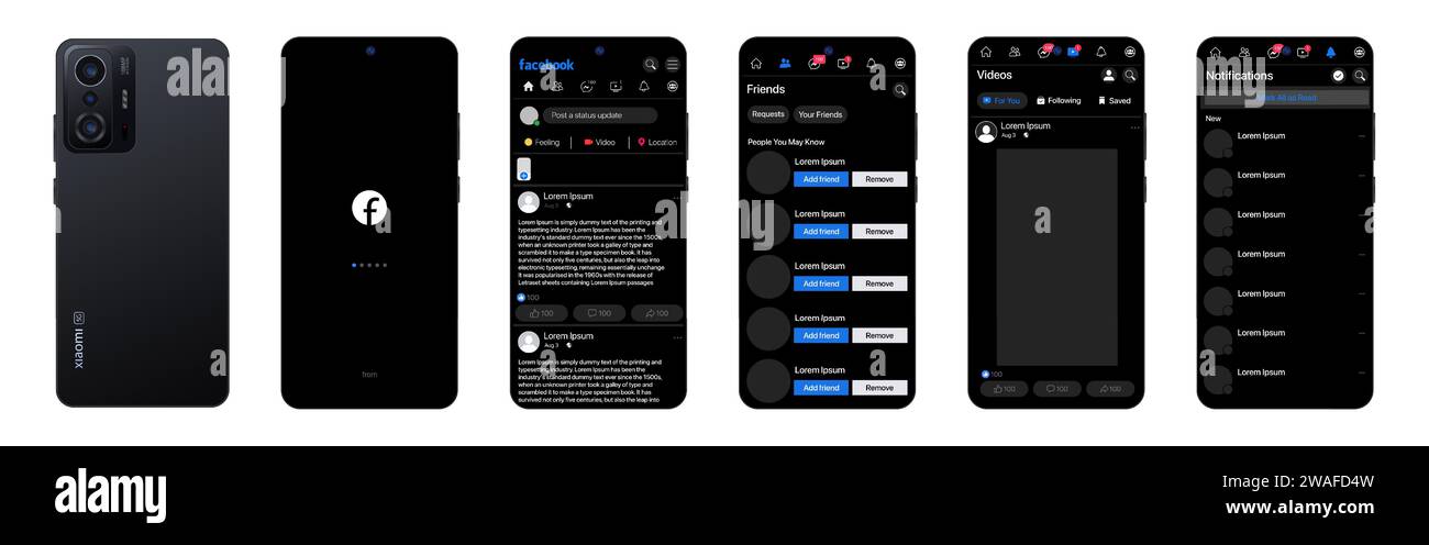 Facebook design in Xiaomi Redmi11T. Set Facebook screen social media and social network ...